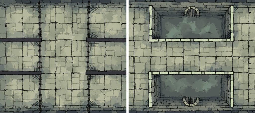 DUNGEON PRISON & POOL, two free battle maps by 2-Minute Table Top