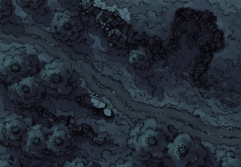 Hillside Altar battle map, nighttime | 2-Minute Tabletop