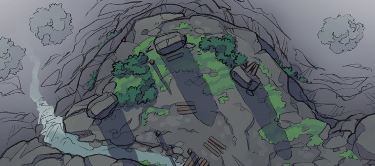 The HILLSIDE CAVE battle map by 2-Minute Table Top