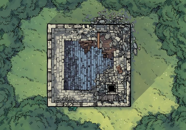 Ruined Keep | Hand-Drawn Battle Map by 2-Minute Tabletop