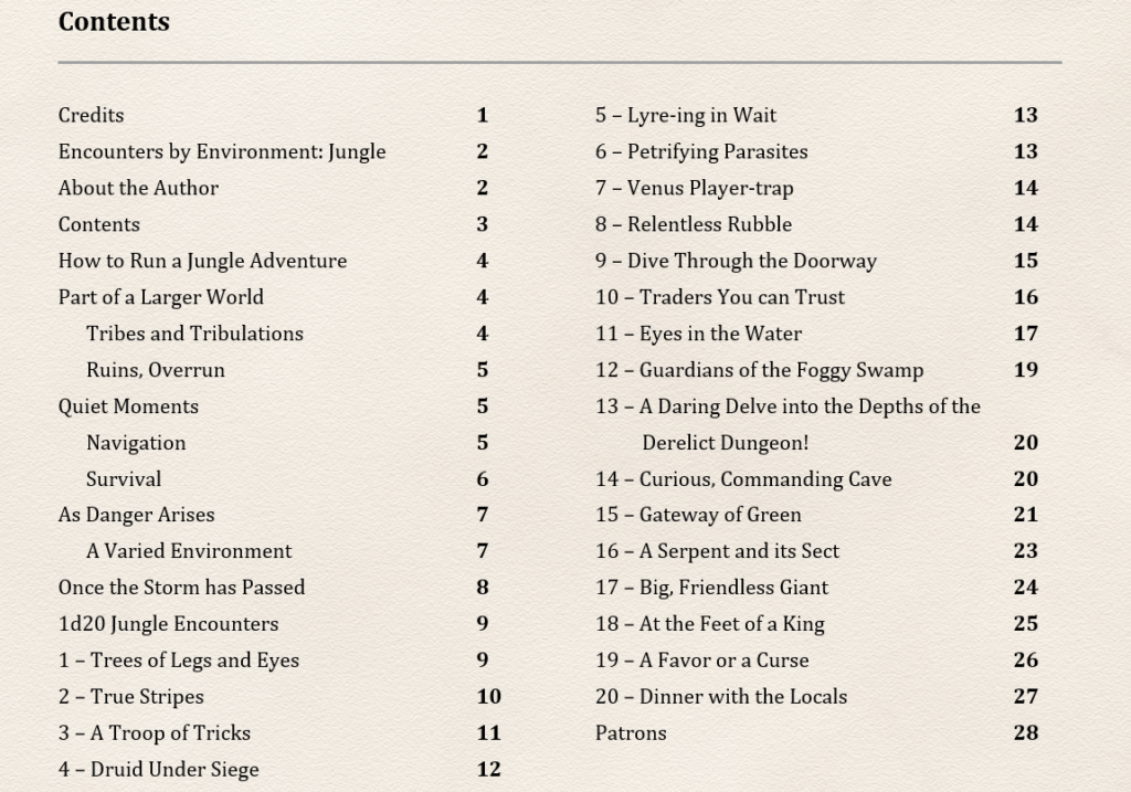 Jungle Encounters Printable PDF Resource | 2-Minute Tabletop
