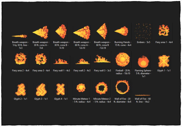 Fire Spell Assets – Spell AoE templates for 5e, designed for Roll20