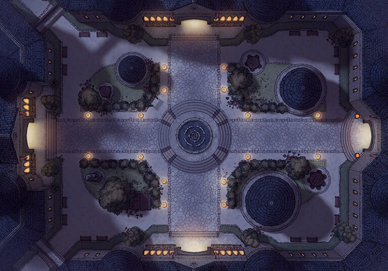 The Wizarding School Courtyard battle map by 2-Minute Tabletop
