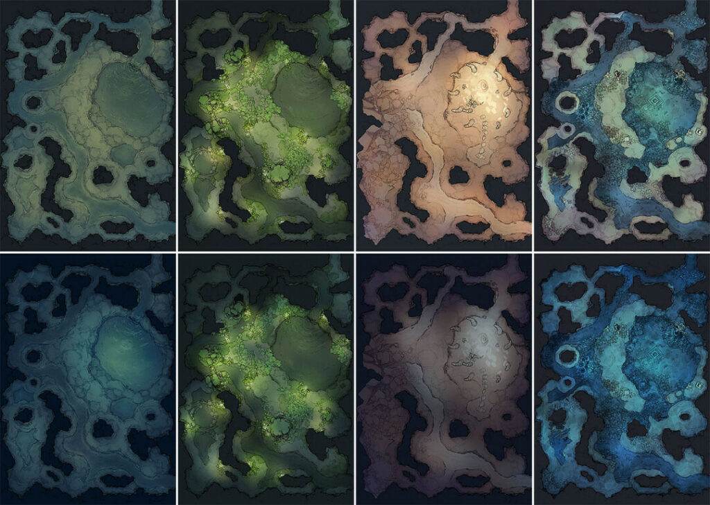 The Pooling Caverns battle map by 2-Minute Tabletop