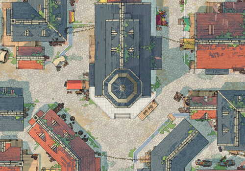 The Medieval City Center battle map by 2-Minute Tabletop