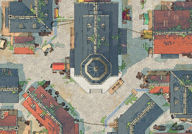 The Medieval City Center battle map by 2-Minute Tabletop