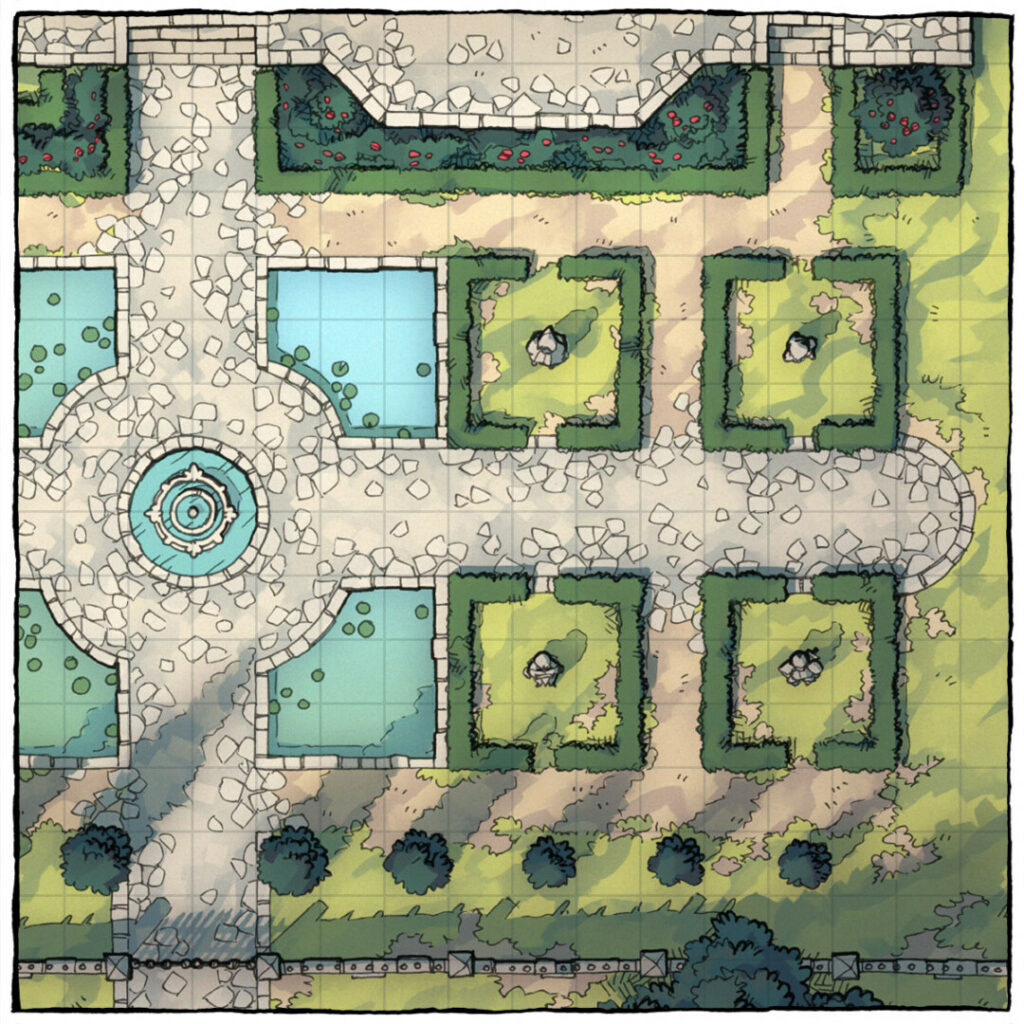 Haunted Garden (Sunny) battle map - Preview | 2-Minute Tabletop