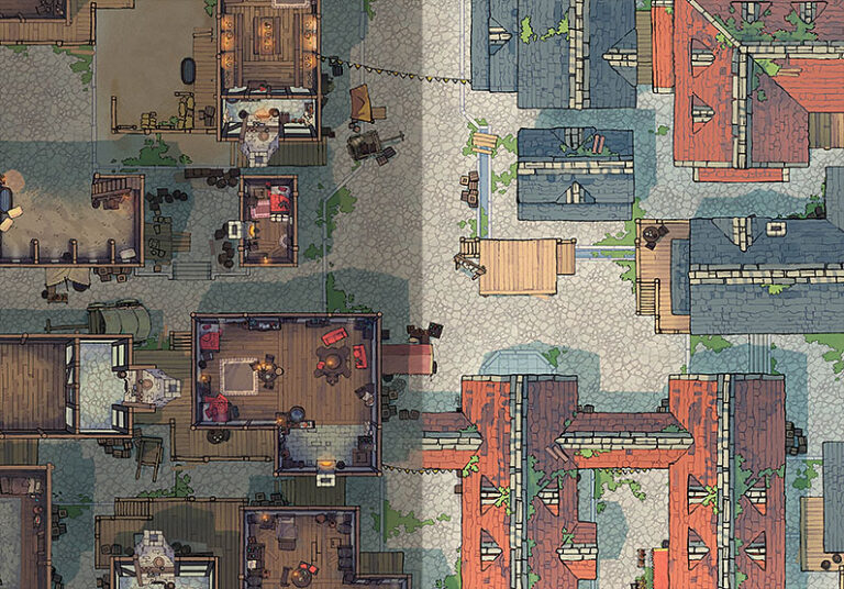 The Medieval City Streets battle map by 2-Minute Tabletop