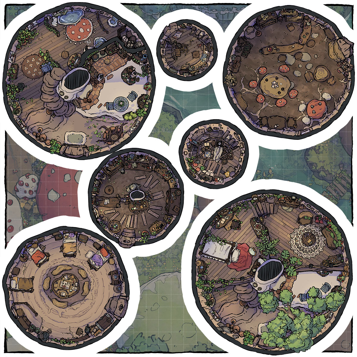 Mushroom Village Interiors by 2-Minute Tabletop | 14 Maps